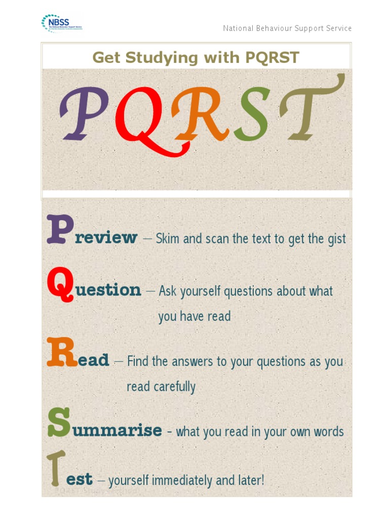Get Studying With PQRST | PDF | Question | Test (Assessment)