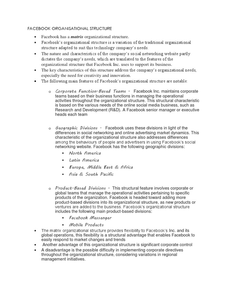 Facebook Organisational Structure | PDF | Organizational Structure ...