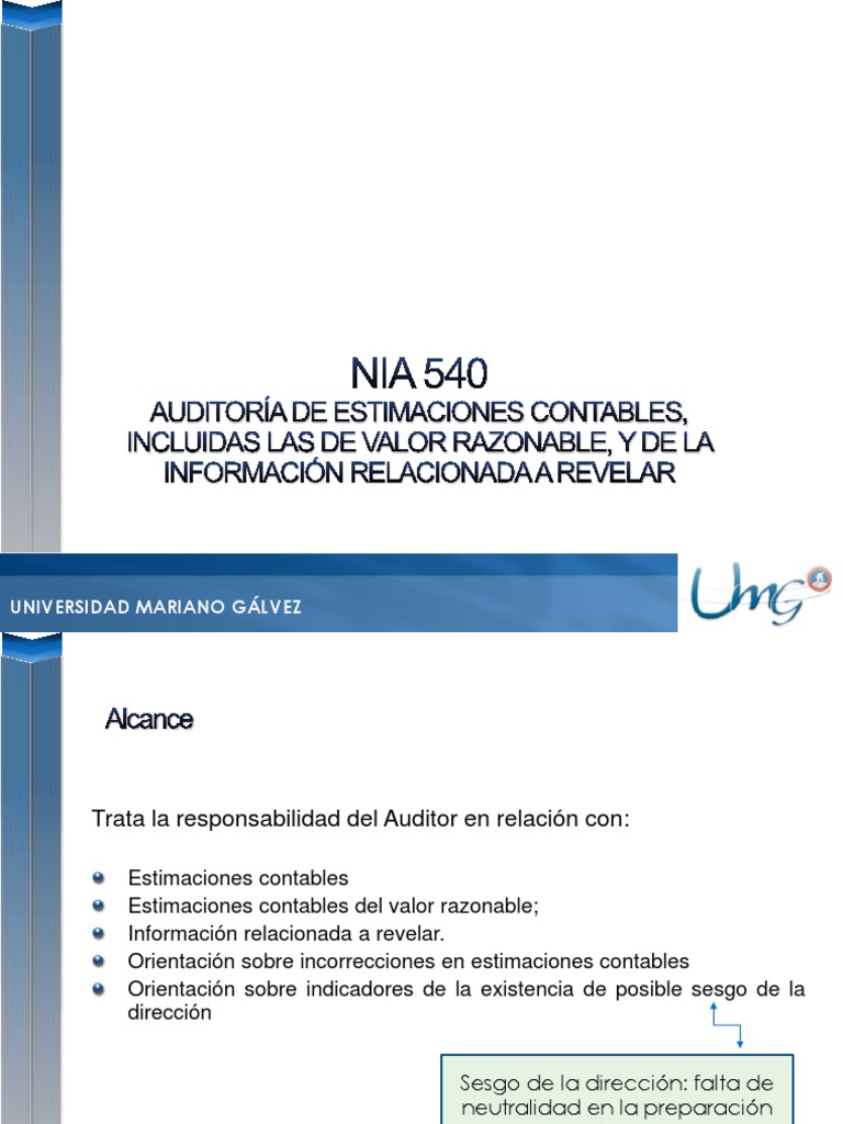 Presentacion NIA 540 Proyectada | Contralor | Contabilidad