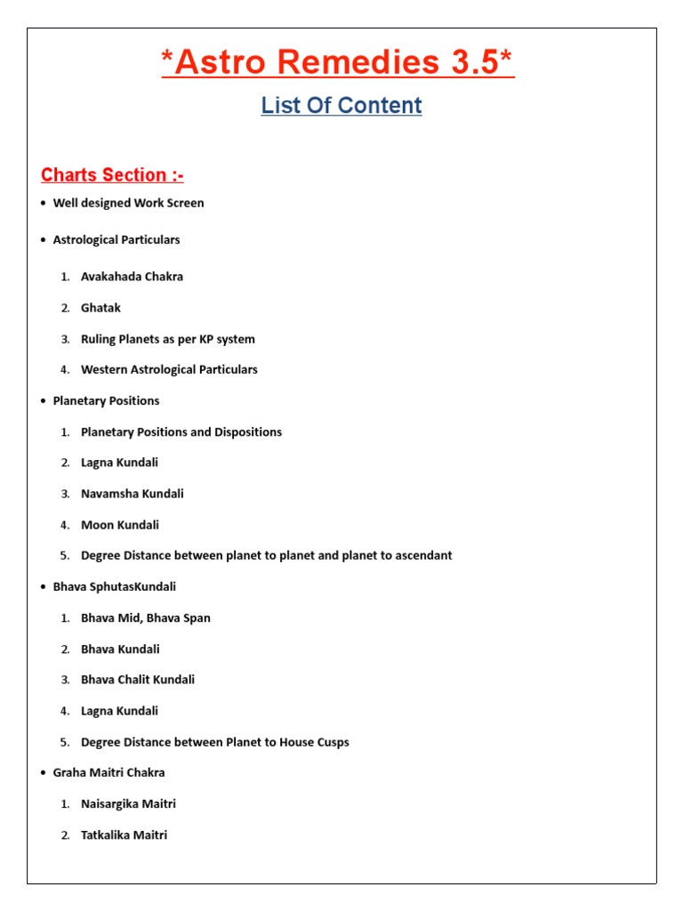 Astro Remedies 3.5 : List of Content | PDF