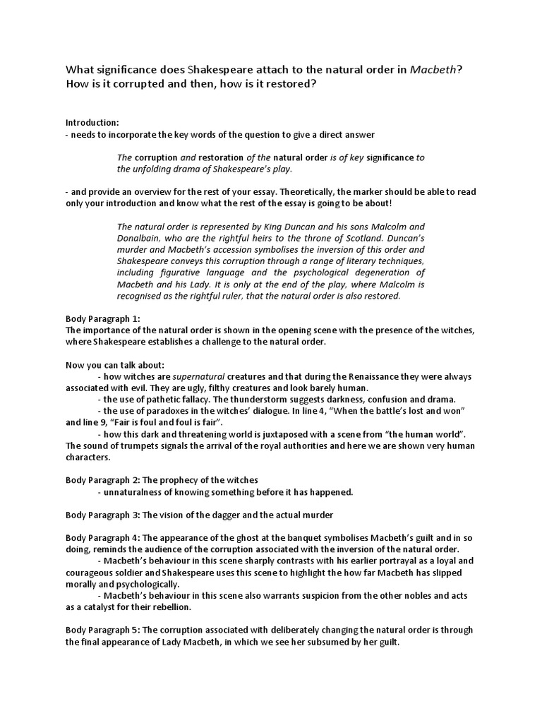 Essay Scaffolds-Natural Order | PDF | Macbeth | Shakespearean Tragedies