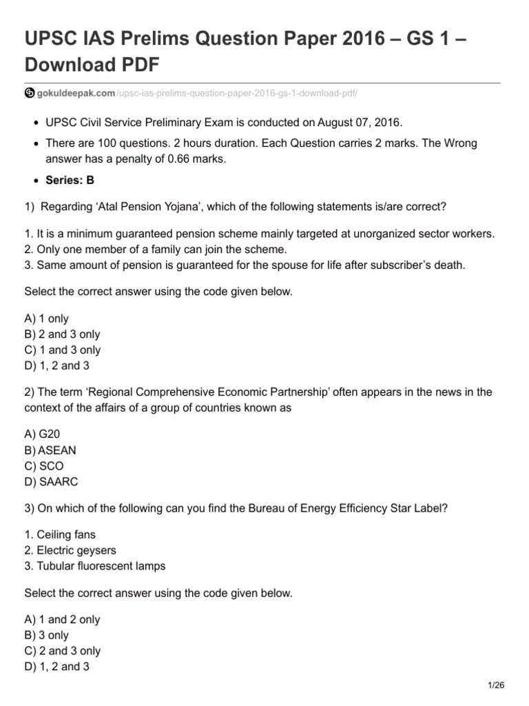 UPSC Prelims Question Paper 2016 GS1 PDF | PDF | Reducing Emissions From Deforestation And ...