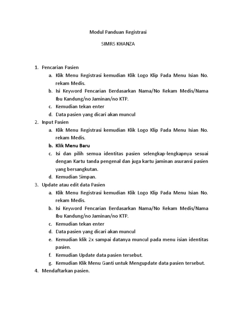 Modul Panduan Registrasi SIMRS KHANZA | PDF