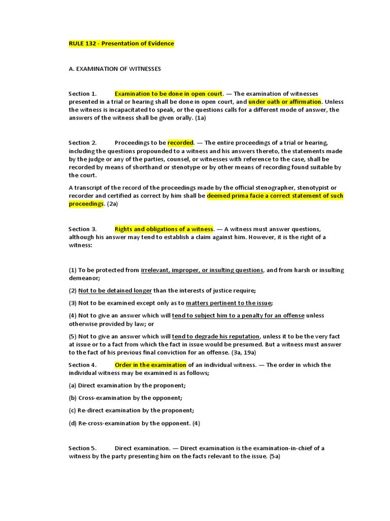 Rule 132: Witness Examination Procedures | PDF | Witness Impeachment ...