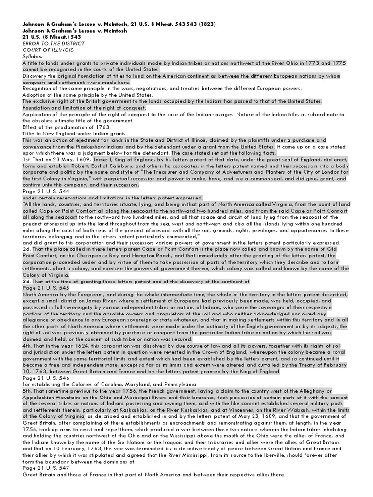 Johnson v. McIntosh Land Title Case | PDF | U.S. State | Ohio River