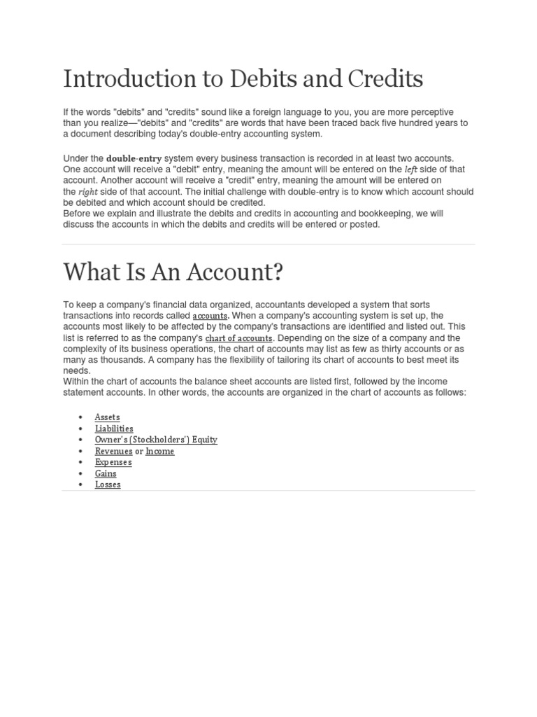 Introduction To Debits And Credits Pdf Debits And Credits Banks