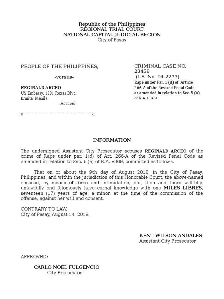 Criminal - Information ACCUSED 1 | PDF | Prosecutor | Bail