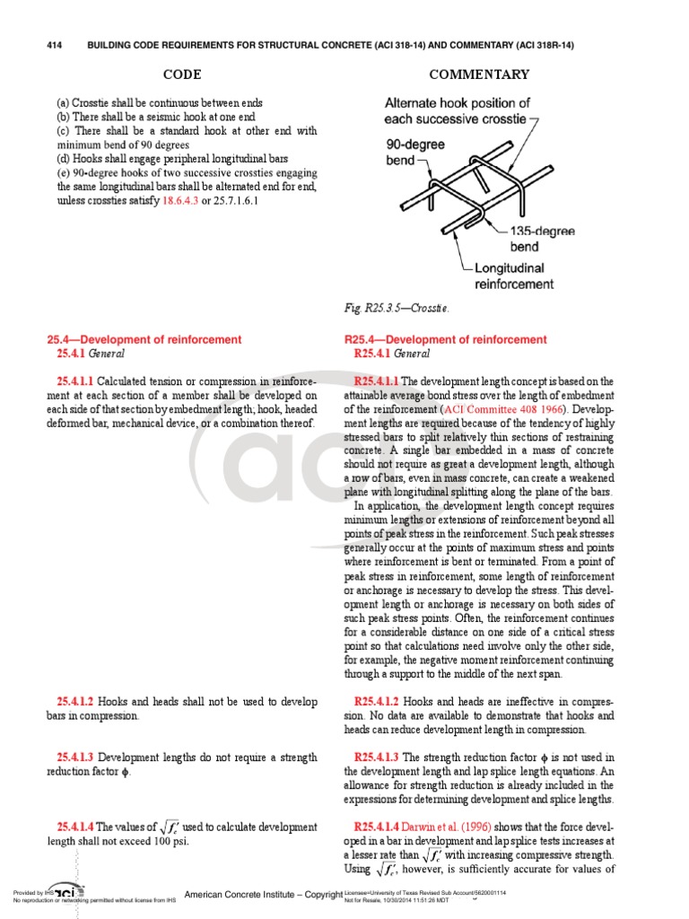 Development Length - ACI 14 | PDF | Stress (Mechanics) | Concrete