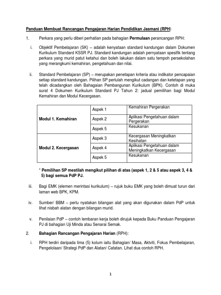 Panduan Membuat RPH PJ | PDF