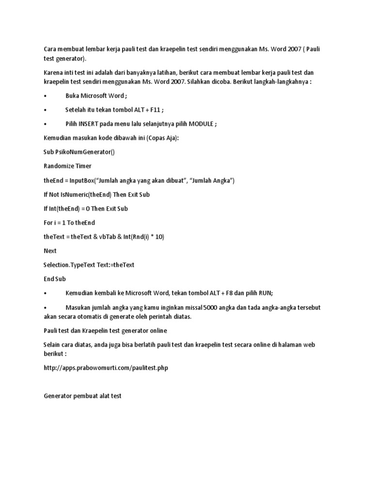 Cara Membuat Lembar Kerja Pauli Test Dan Kraepelin Test Sendiri ...
