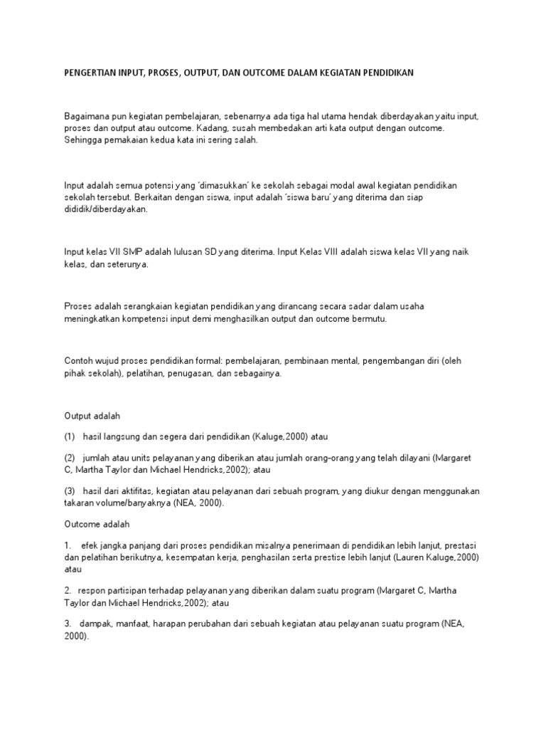 Pengertian Input, Proses, Output Dalam Pendidikan | PDF