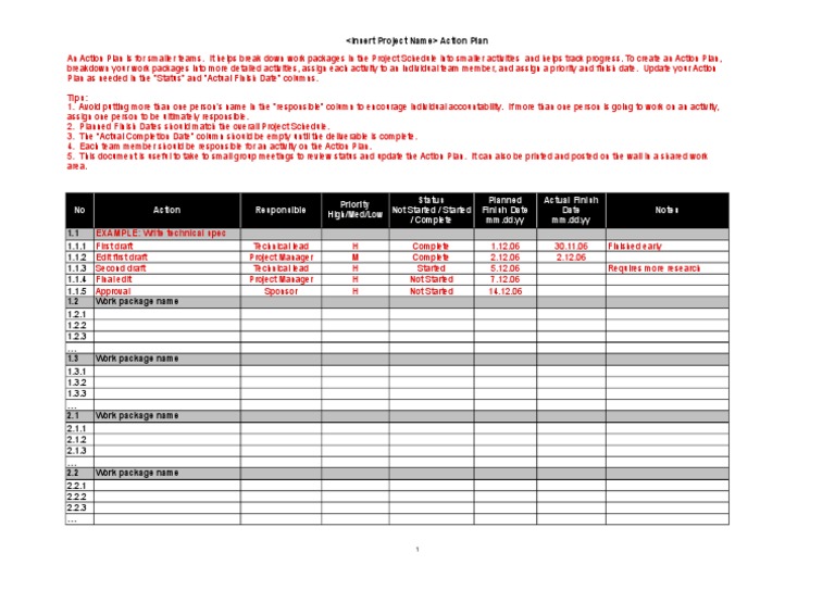 Breaking Down the Work: An Action Plan Template for Tracking Project ...