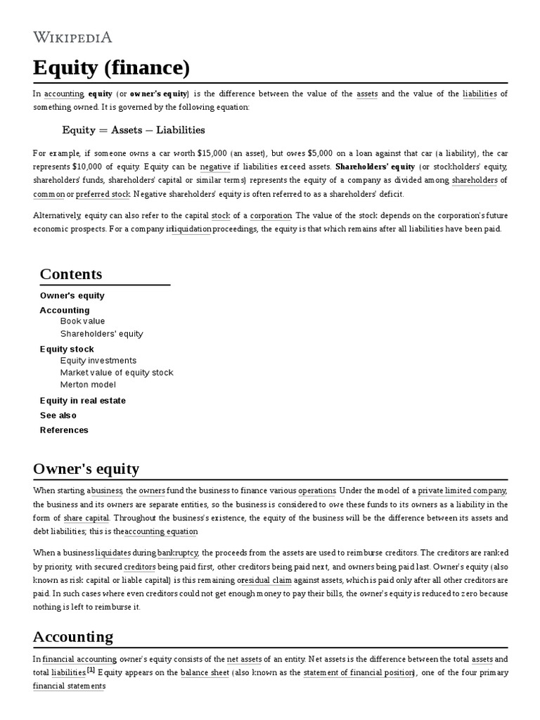 Equity (Finance) : Owner's Equity Accounting | PDF | Equity (Finance ...