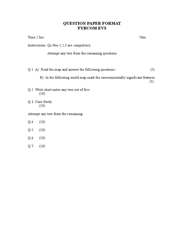 Question Paper Format Fybcom Evs | PDF