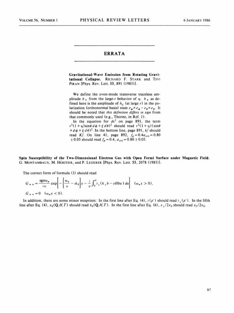 Errata: Physical Review Letters | PDF | Modern Physics | Particle Physics
