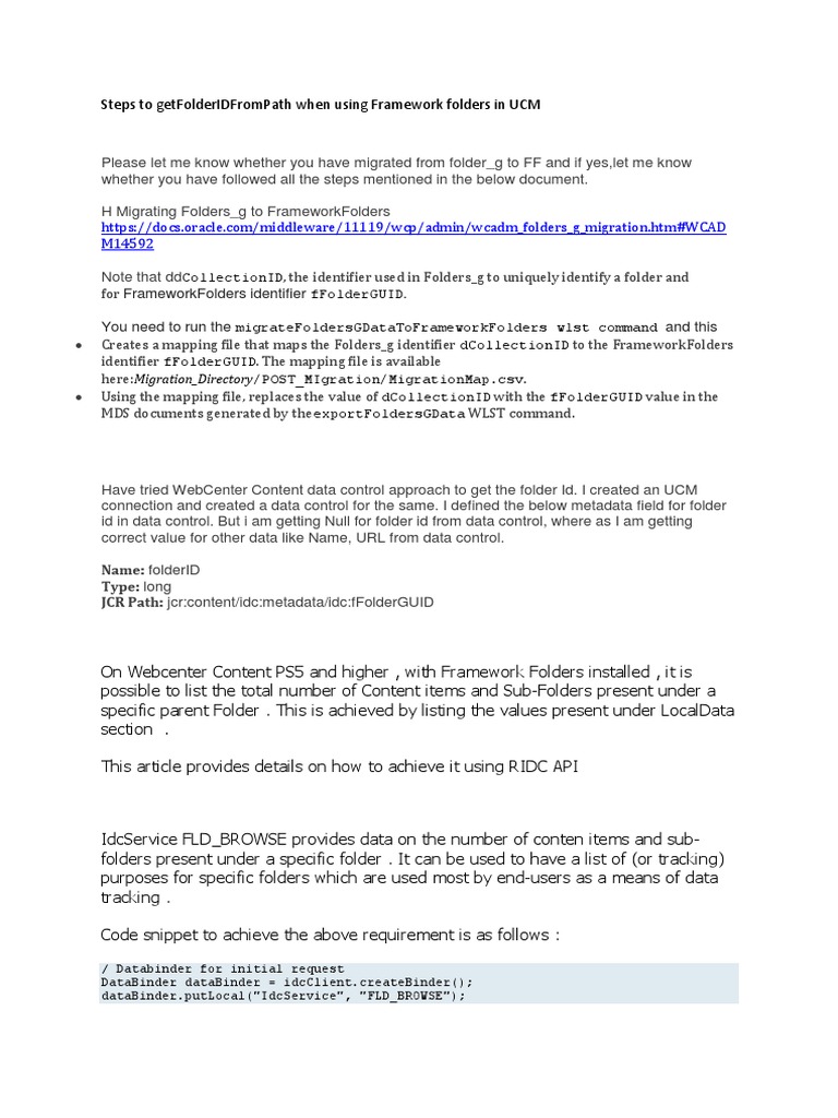 Steps To Getfolderidfrompath When Using Framework Folders In Ucm Pdf Hypertext Transfer