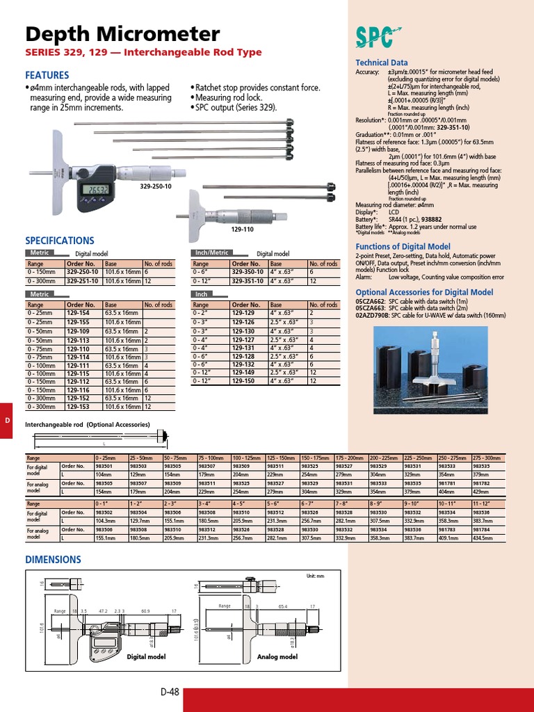 Depth Micrometer: Features | PDF