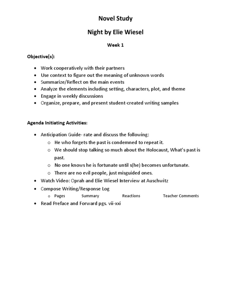 Elie Wiesel's Night: A Novel Study Guide | PDF | Religion ...