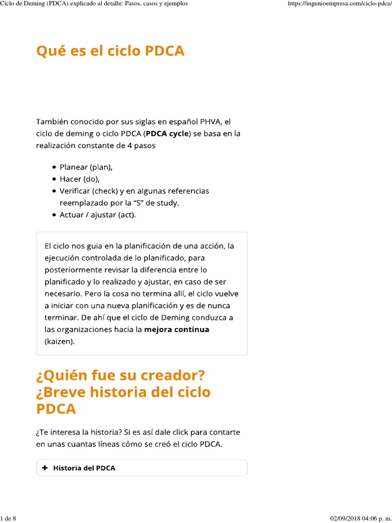 Ciclo de Deming (PDCA) Explicado Al Detalle - Pasos, Casos y Ejemplos | PDF