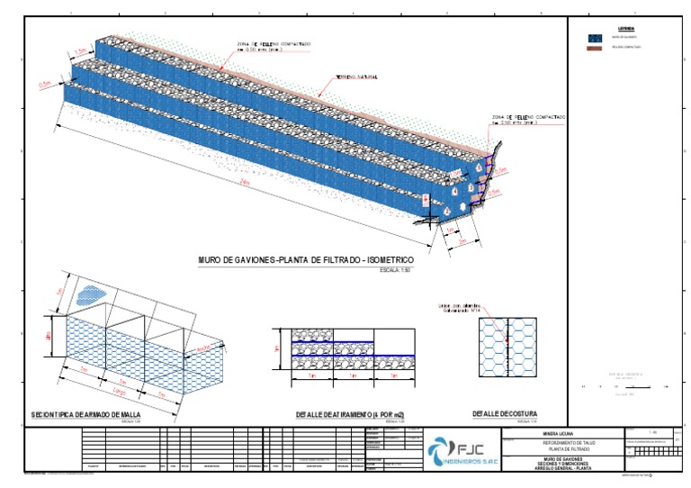 Detalle Del Sistema De Construcción De Muro De Gaviones Plano