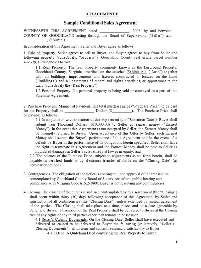 Sample Conditional Sales Agreement: Attachment F | Download Free PDF ...