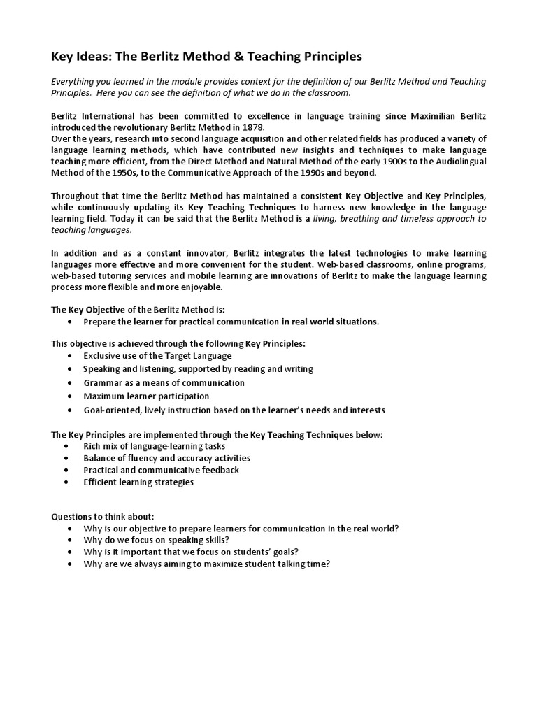 Key Ideas: The Berlitz Method & Teaching Principles | PDF