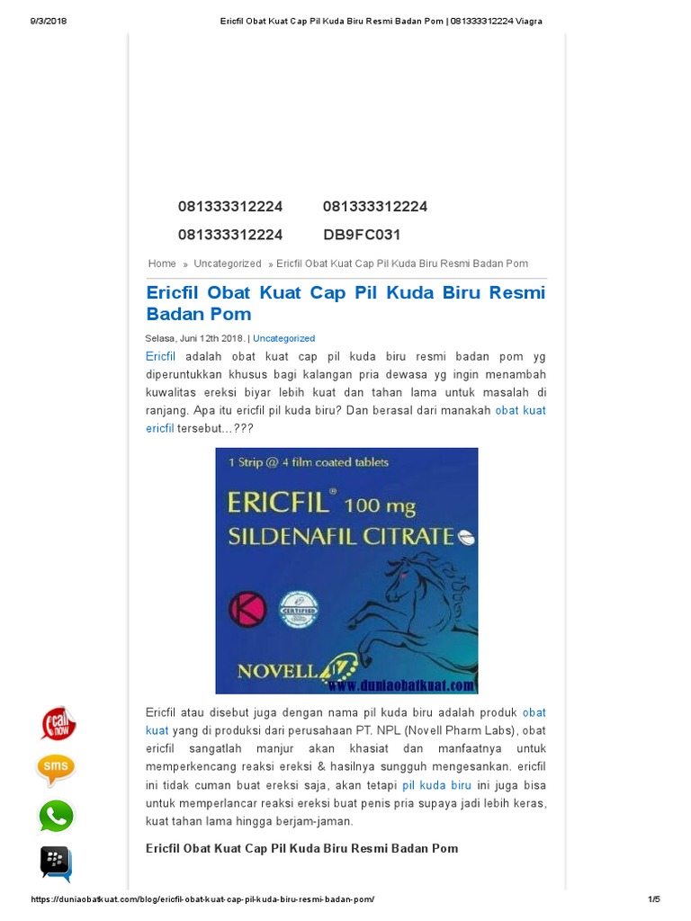 Ericfil Obat Kuat Cap Pil Kuda Biru 081333312224 Resmi Badan Pom | PDF