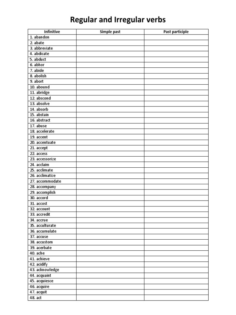 Quick Reference Regular and Irregular Verbs PDF | PDF | Nature