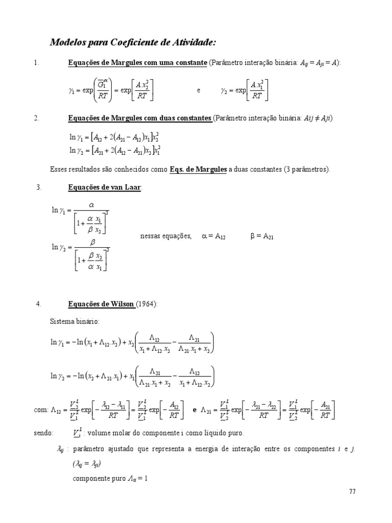Modelos de Coeficiente de Atividade | PDF | Química | Física