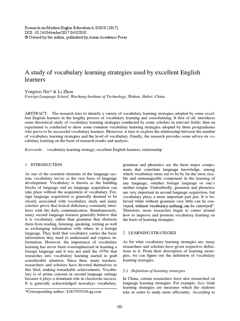 1st English Article PDF | PDF | Vocabulary | Metacognition