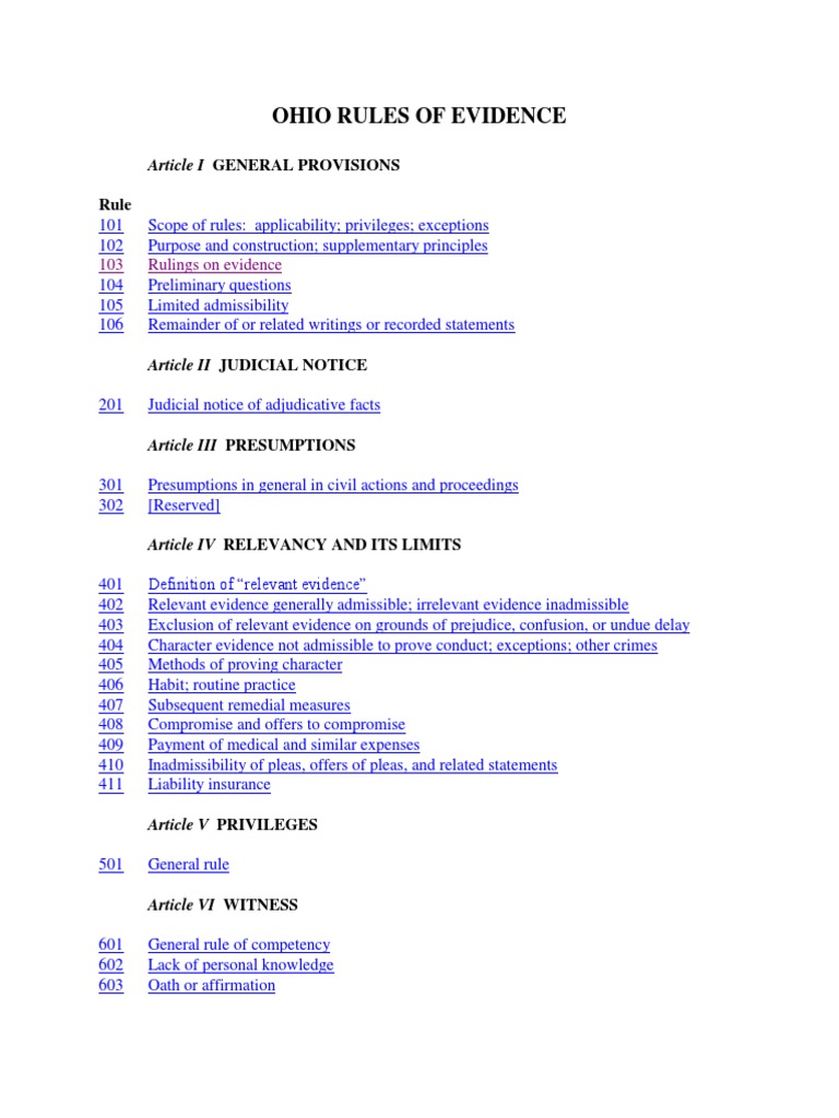 Ohio Rules of Evidence Overview | PDF | Witness Impeachment | Evidence ...