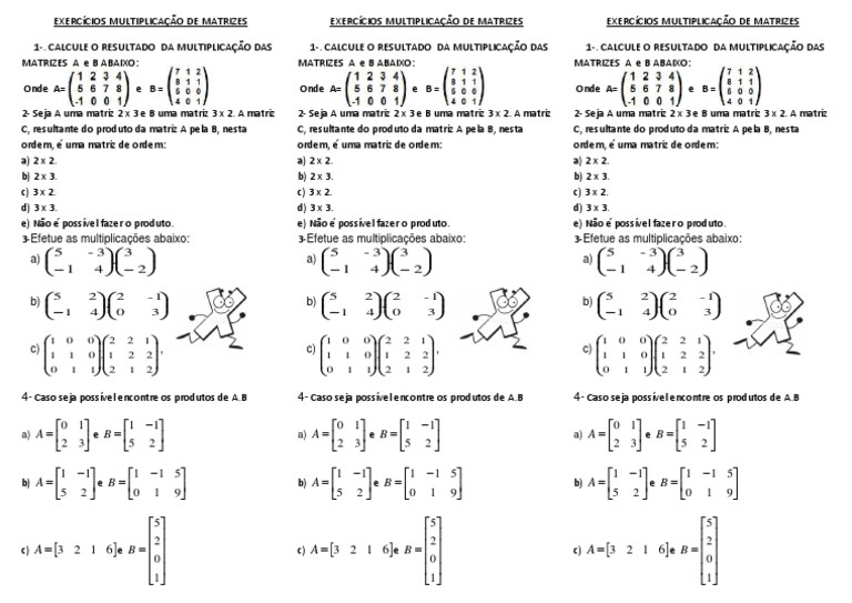 EXERCíCIOS MULTIPLICAÇÃO DE MATRIZES.docx | Matriz (Matemática ...