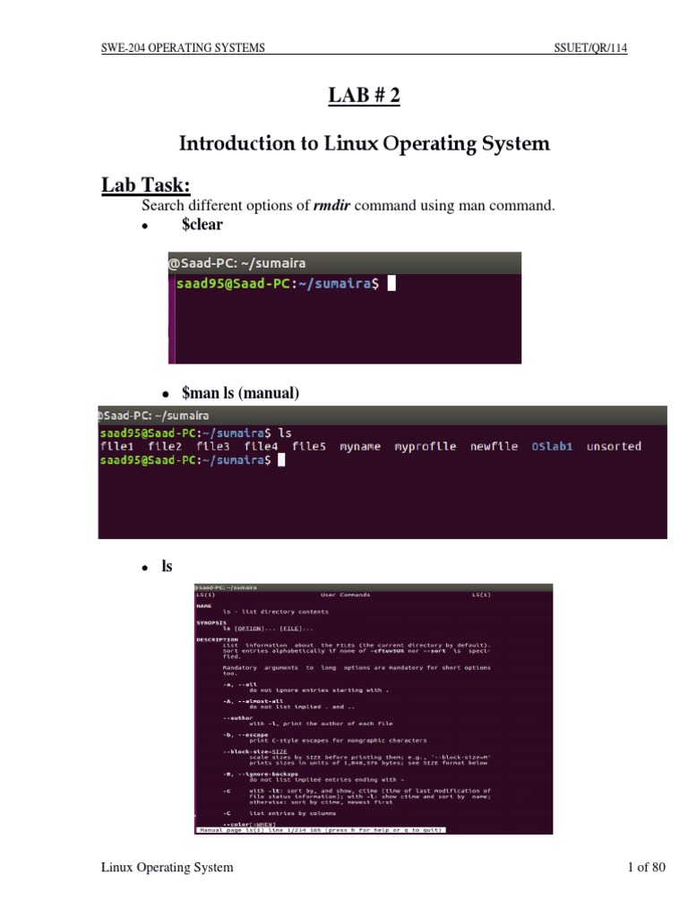Lab # 2 Introduction To Linux Operating System Lab Task:: Search ...