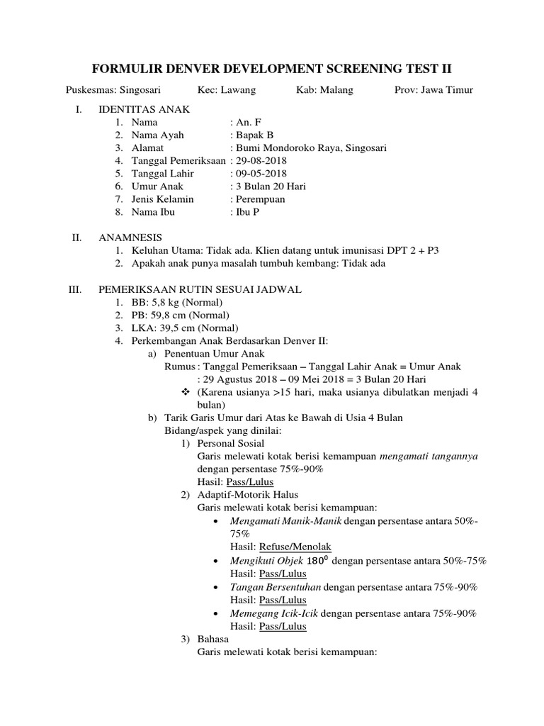 Formulir Denver Development Screening Test Ii Pada Bayi F | PDF ...