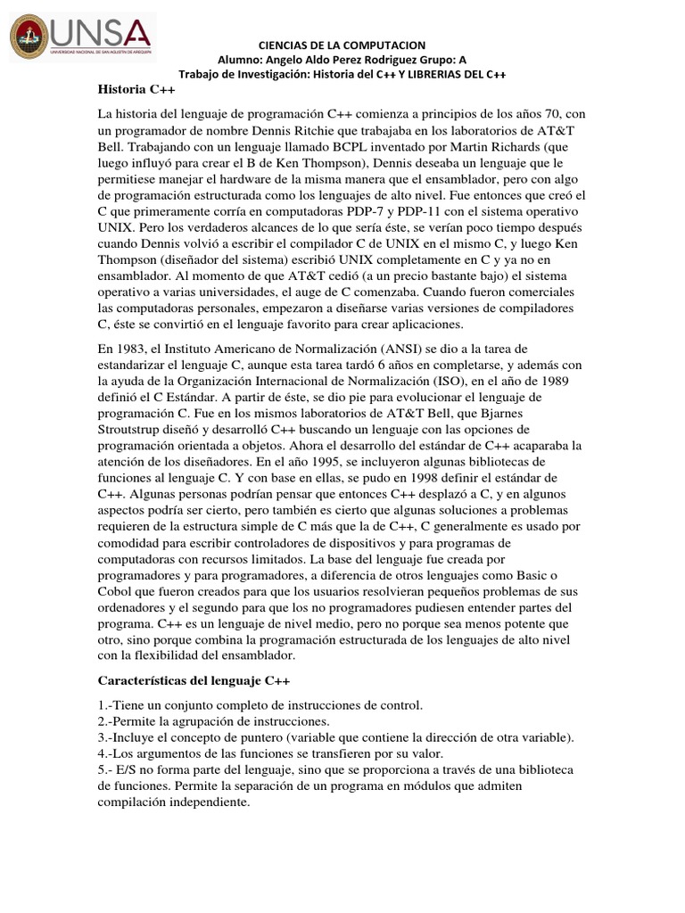 Historia C++ | PDF | C (lenguaje de programación) | C