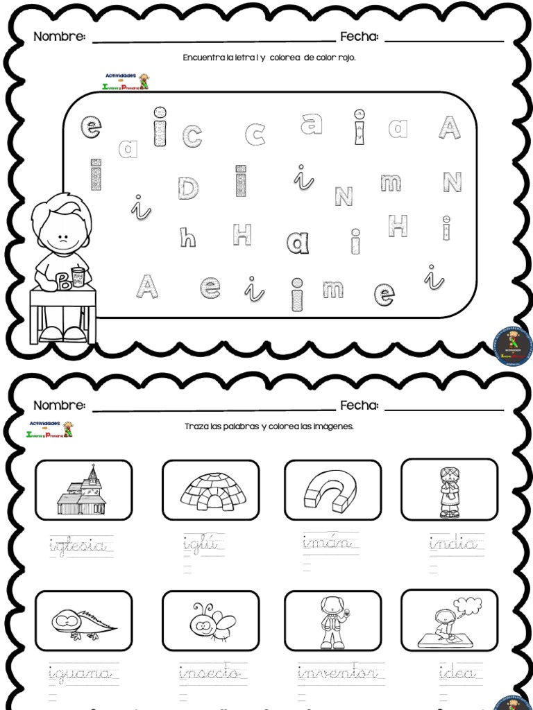 Colección de Fichas para Trabajar Las Vocales. La Letra I | PDF
