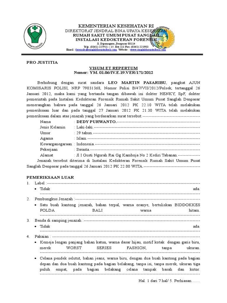 Contoh Visum Jenazah | PDF