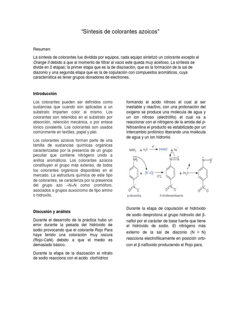 Síntesis de Colorantes Azoicos. | PDF | Sal (química) | Síntesis orgánica