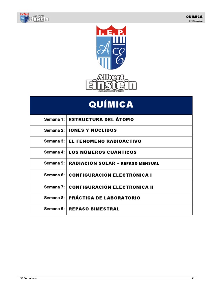 Estructura Del átomo En Química 3º Sec Pdf Desintegración