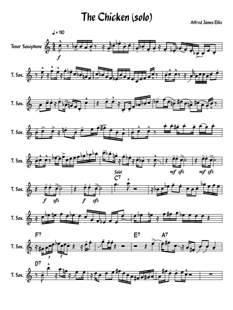 The Chicken Solo Tenor Sax PDF | PDF | Reed Aerophones | Western ...