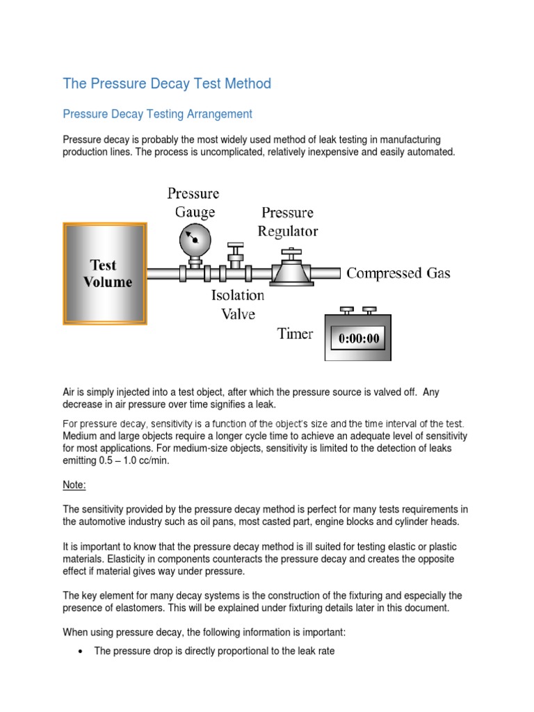 Pressure Decay Leak Testing Overview | PDF | Leak | Pressure