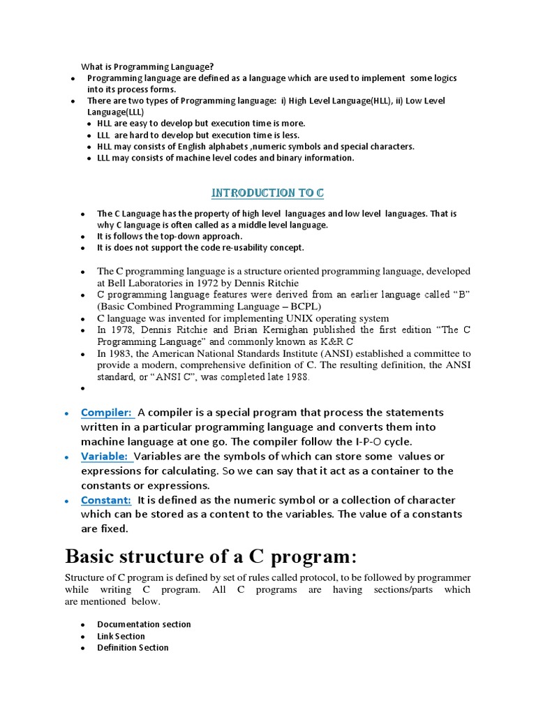 Basic Structure of A C Program | PDF | C (Programming Language ...