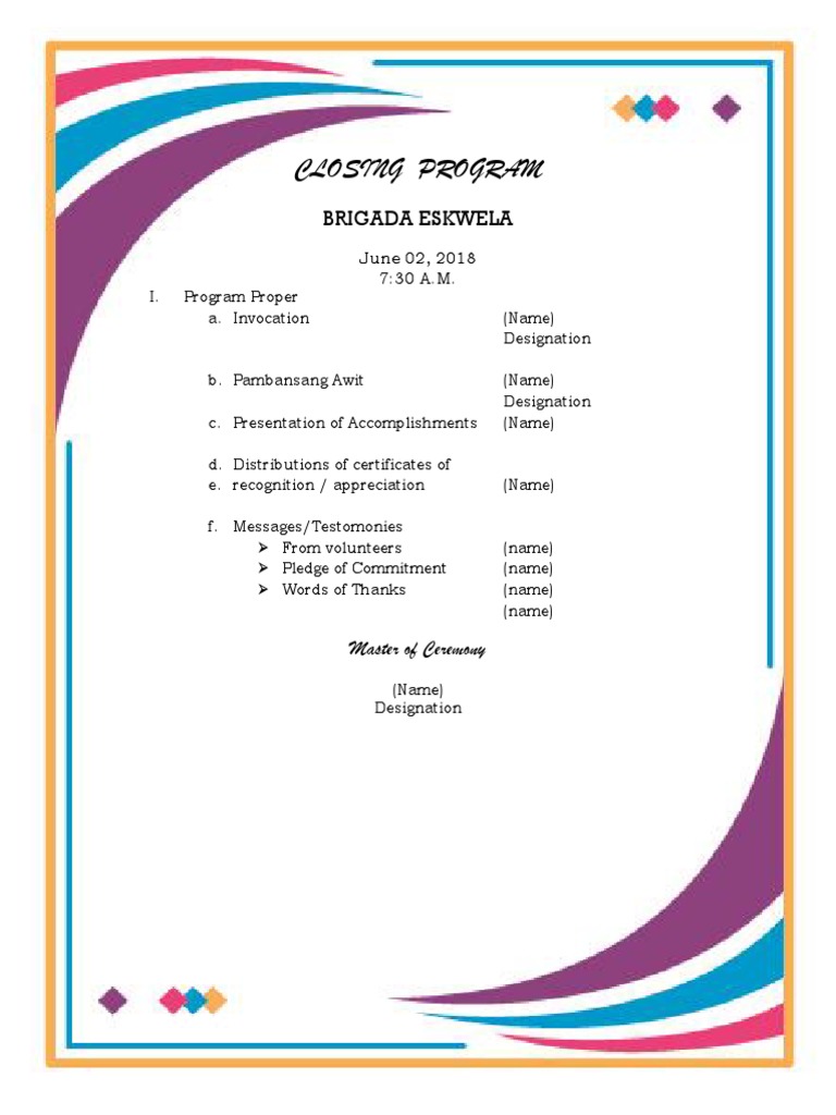 Brigada Eskwela Closing Ceremony | PDF