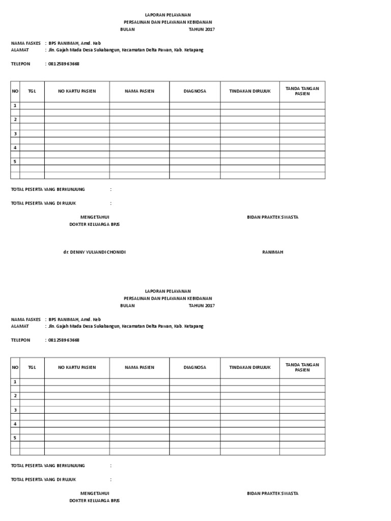 Format Laporan Pelayn Persalinan Bpjs | PDF