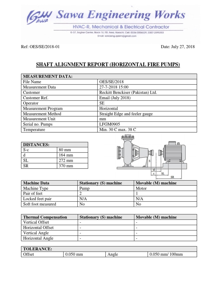 Shaft Alignment Report (Horizontal Fire Pumps) : Measurement Data | PDF