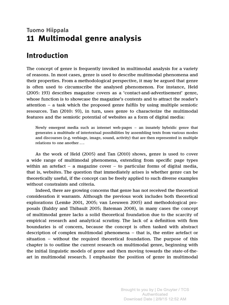 Multimodal Genre Analysis | PDF | Genre | Semiotics