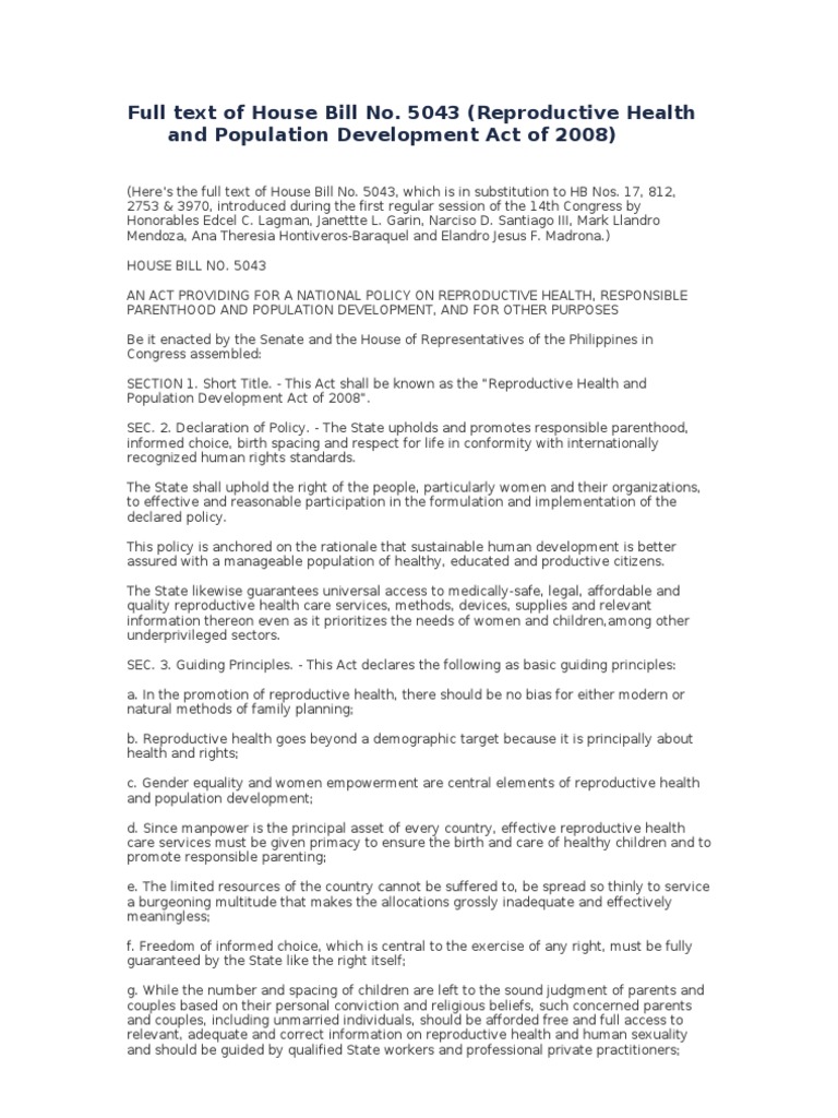 RH Bill - Full Text | PDF | Reproductive Health | Family Planning