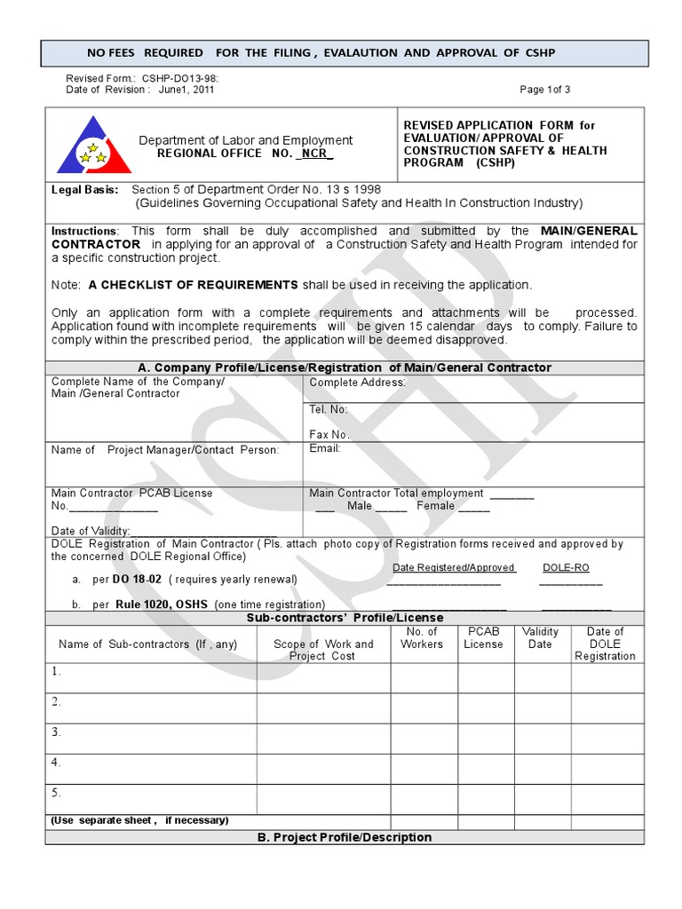 Revised Form CSHprogram Final | PDF | Employment | Occupational Safety ...