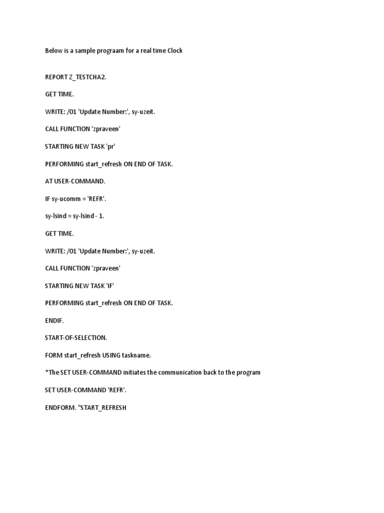 SAP ABAP - Real Time Clock Code | PDF