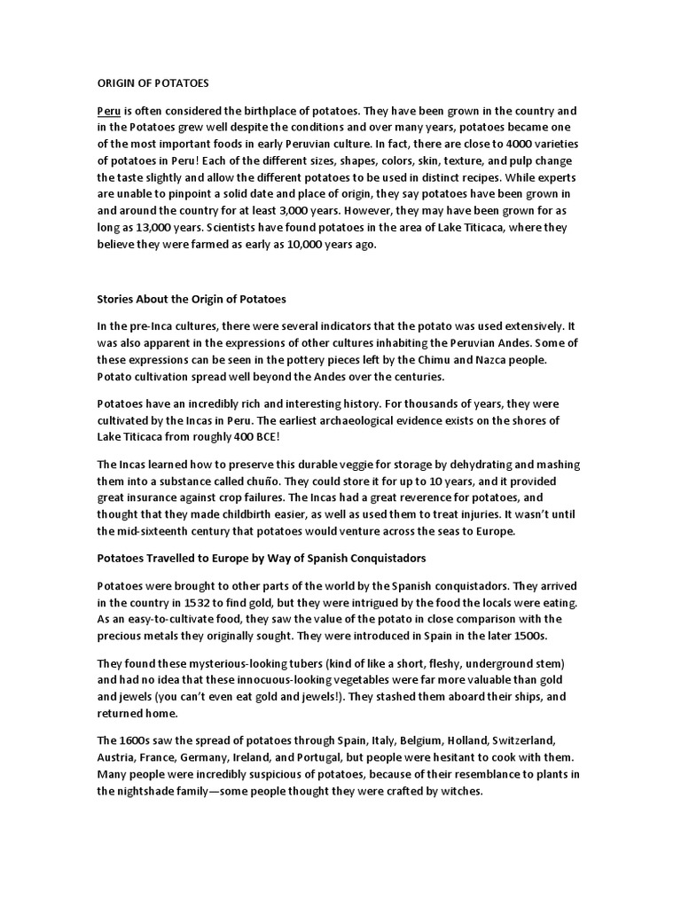 Stories About The Origin of Potatoes | PDF | Quinoa | Potato